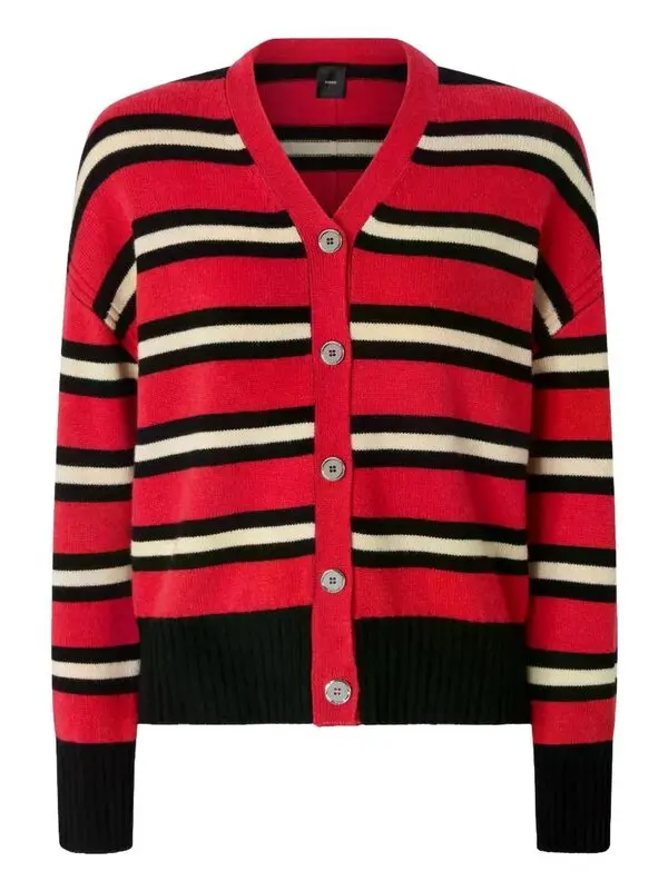Pinko Striped V-neck Button-up Cardigan - Red
