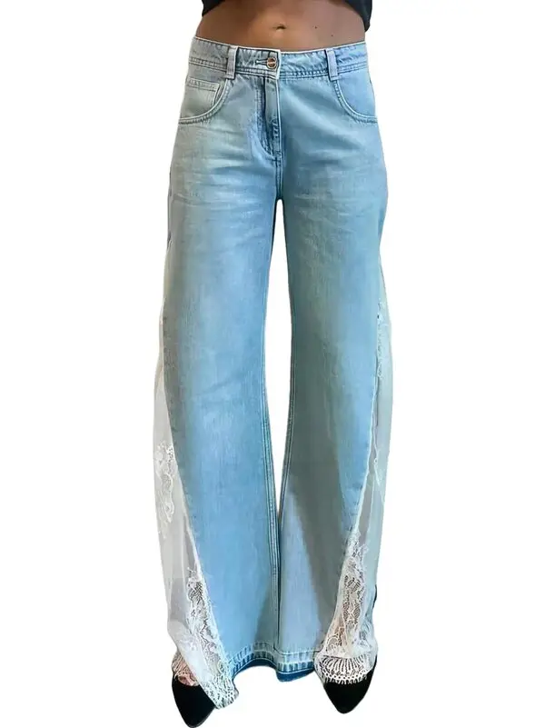 BLUGIRL Lace-panelled Wide-leg Jeans - Blue