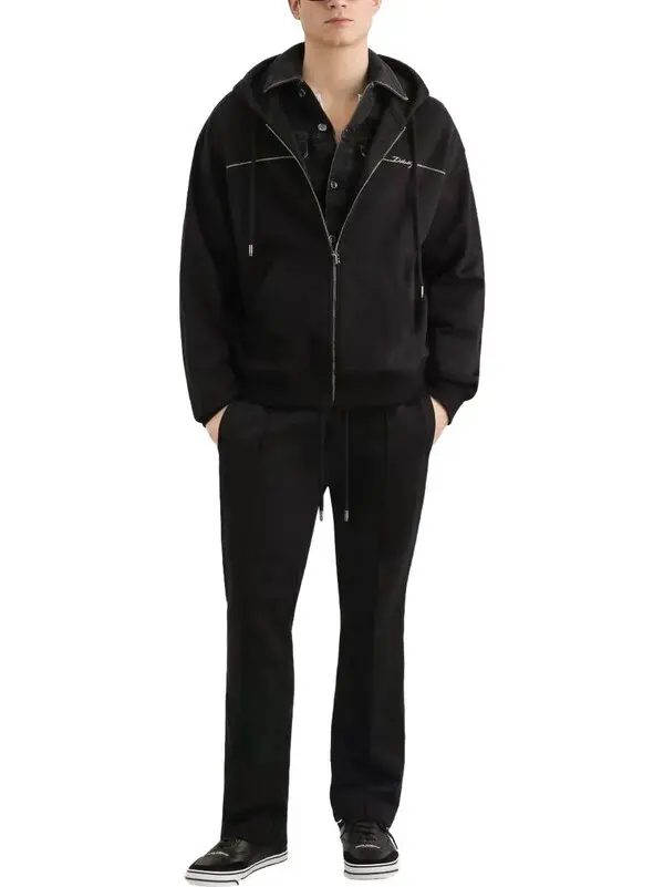 Dolce & Gabbana Cotton Zip-up Hoodie With Satin Trim - Black