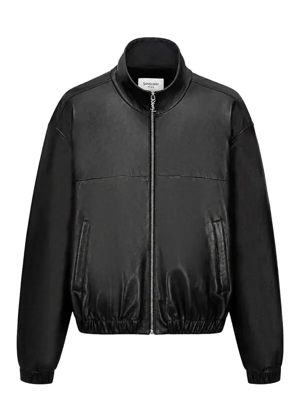 Saint Laurent Lambskin Leather Jacket Cassandre - Black