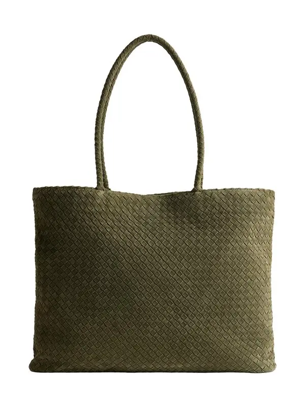 Quince Siena Handwoven Suede Tote Bag - Olive