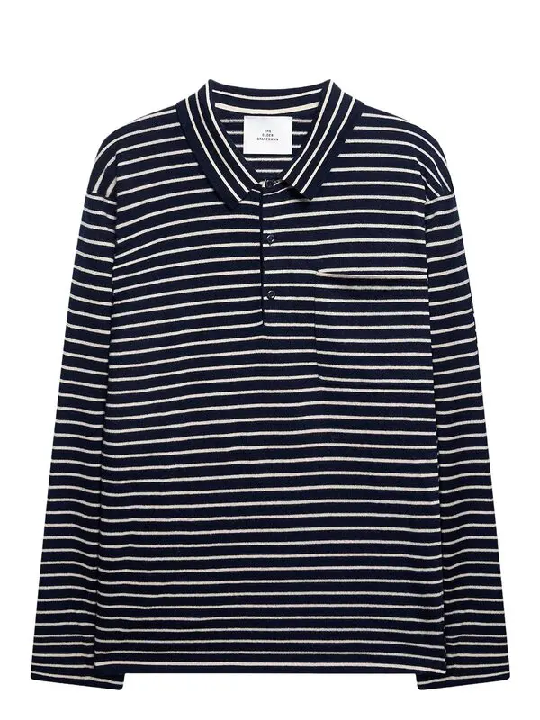 THE ELDER STATESMAN Superlight Long Sleeve Polo - Blue