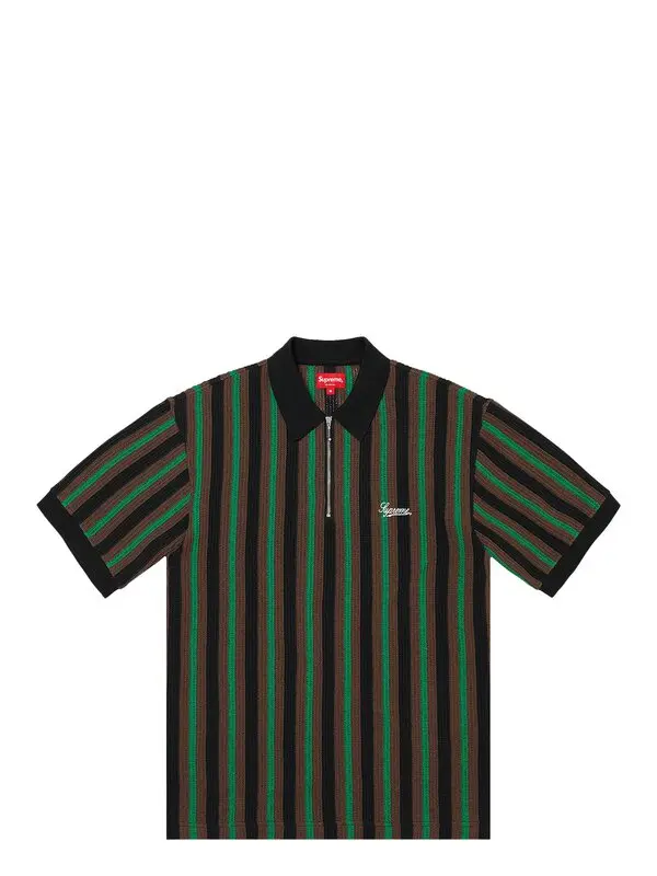 Supreme Open Knit Stripe Zip Polo - Black
