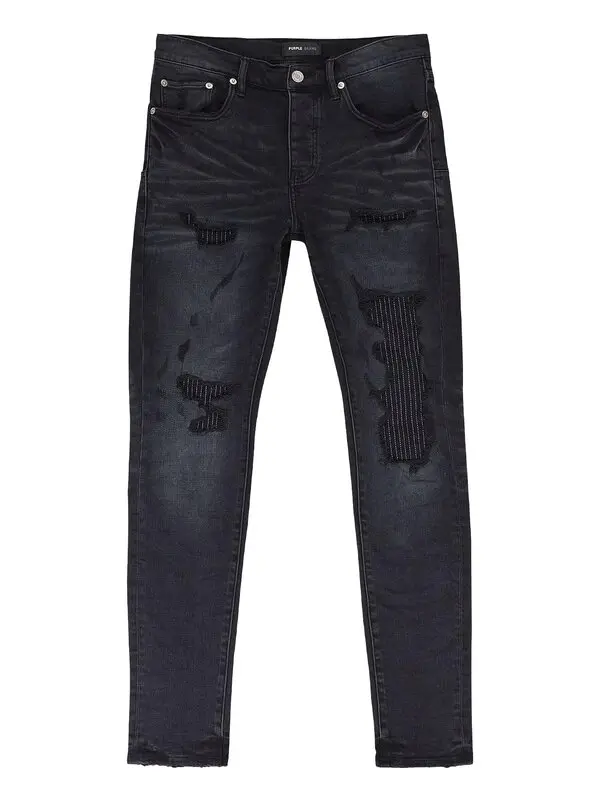 PURPLE BRAND Lurex Repair Skinny Jeans - Black