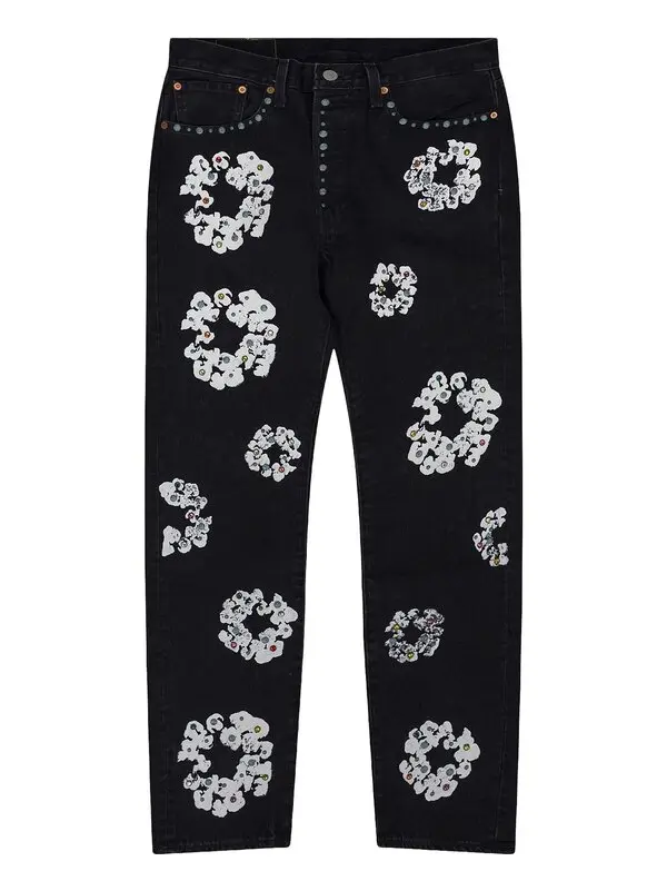 DENIM TEARS Rhinestone Cotton Wreath Jeans - Black