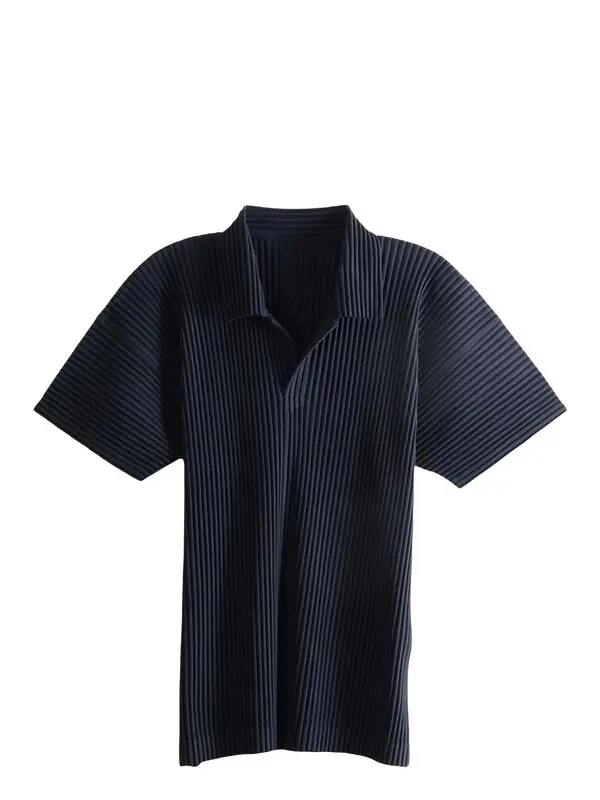Issey Miyake Pleated Polo Shirt - Blue