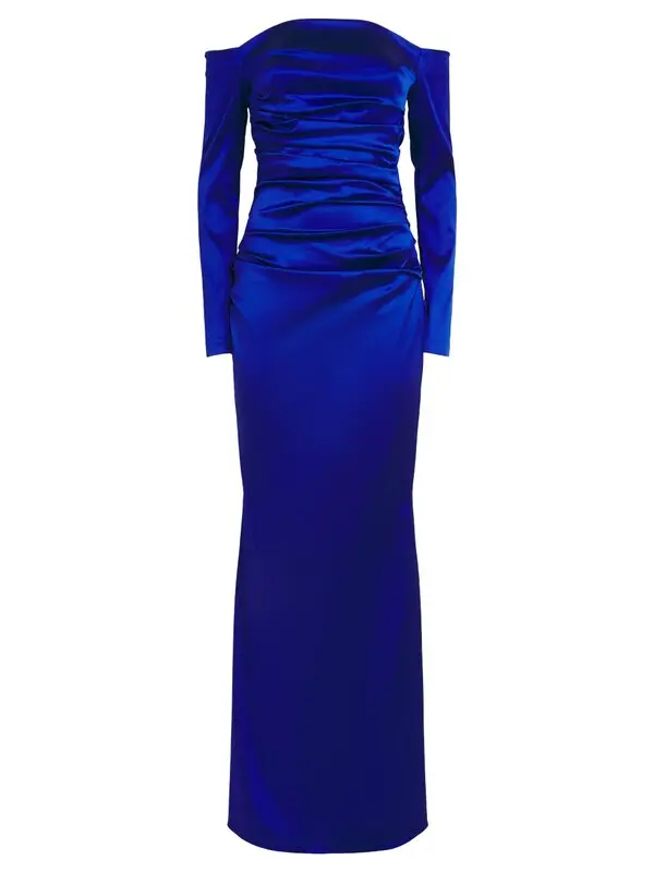 Talbot Runhof Stretch-satin Gathered Column Gown - Blue