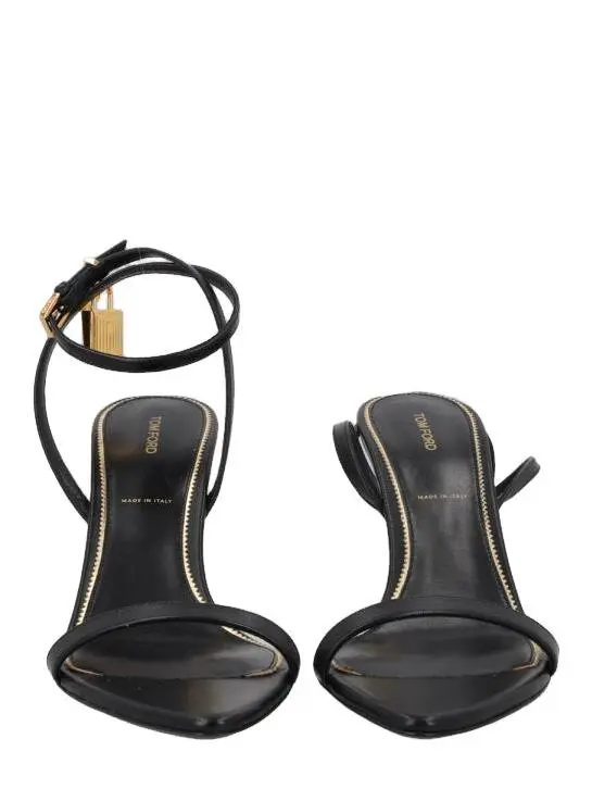 TOM FORD Leather Stiletto Sandals With Ankle Strap And Gold Tone Hardware - Black
