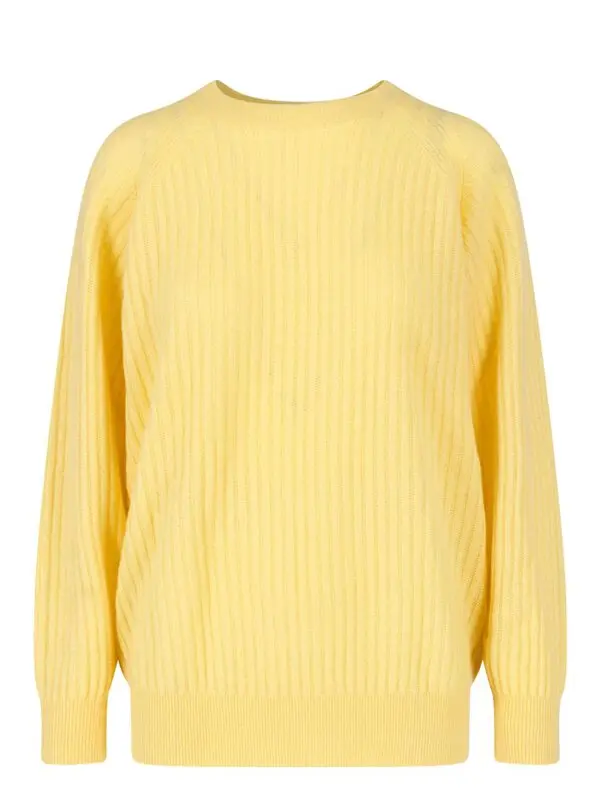 FRAME 100% Cashmere Ribbed Crew Neck Sweater - Yellow