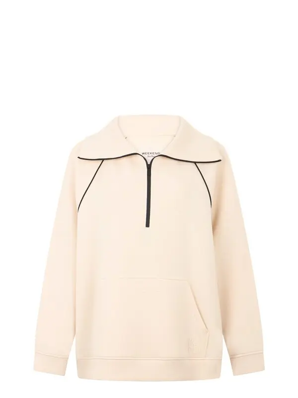 Max Mara Half Zip Lightweight Sweatshirt With Stand Collar And Flared Sleeves - Panna