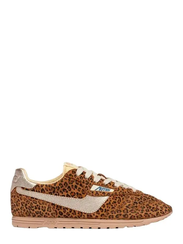 AUTRY Leopard Print Suede And Leather Lace-up Sneakers - Marrone
