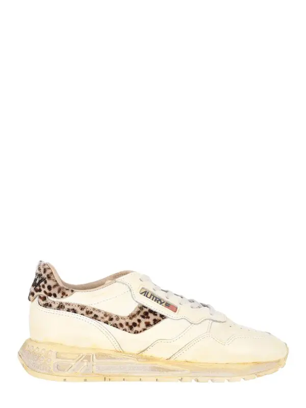 AUTRY Leather & Suede Sneakers With Leopard Print Detail - Cream