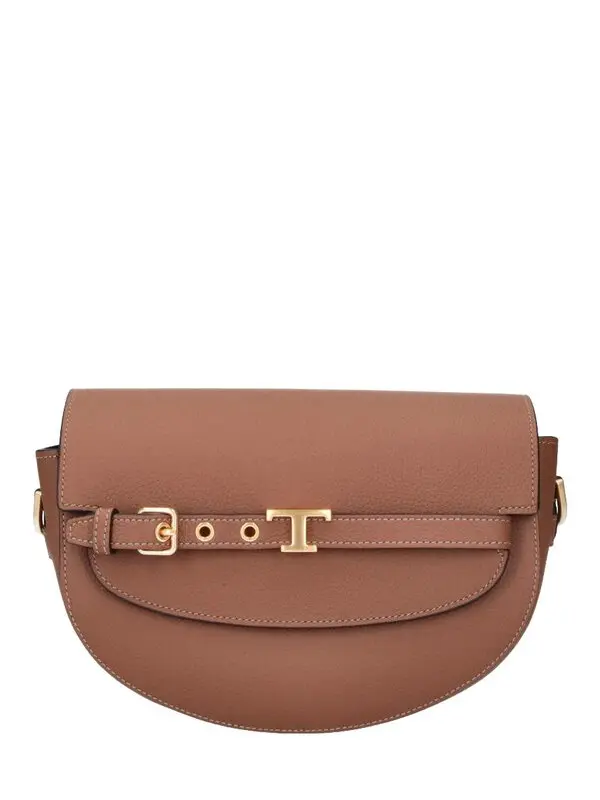 TOD`S Tod's Calf Leather Flap Bag With Gold Tone Logo Detail - Brown