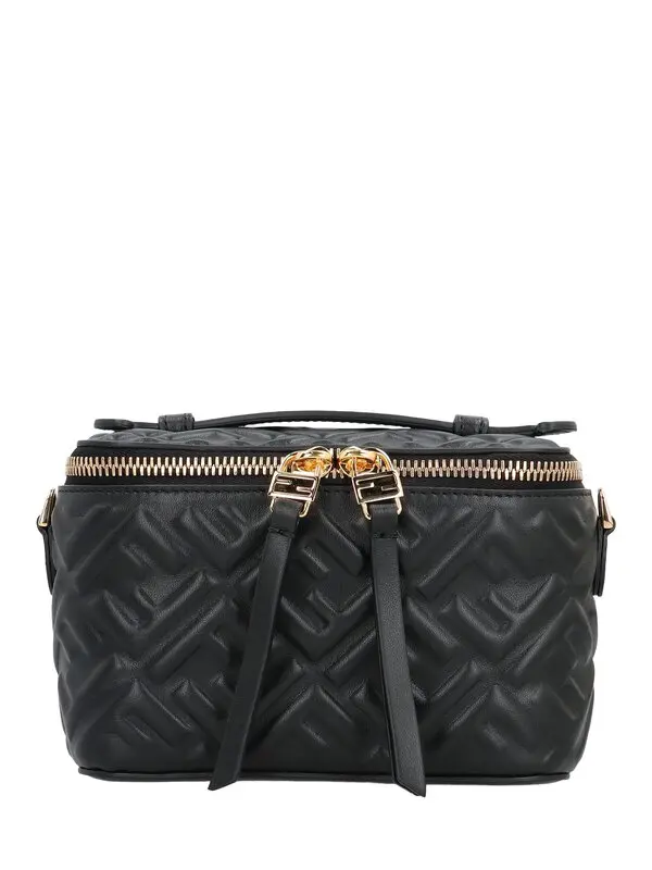 Fendi Mini Vanity Embossed Logo Leather Handbag - Black