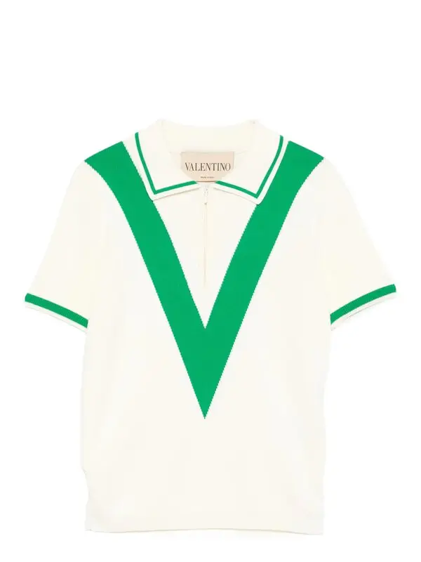 Valentino Garavani Cotton Zip-up Polo With Ribbed Hems - Bianco
