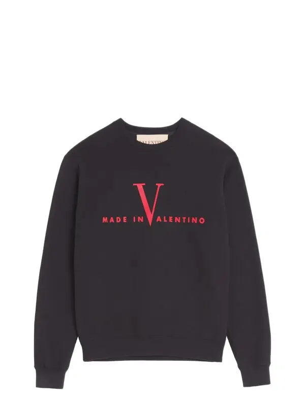 Valentino Garavani Cotton Crewneck Sweatshirt With Front Print - Nero