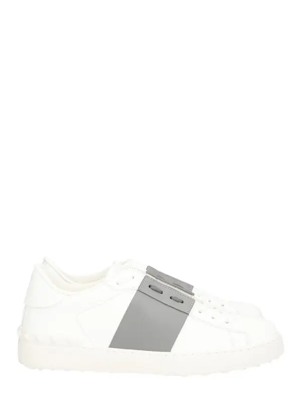 Valentino Garavani Contrast Calfskin Lace-up Sneakers With Studded Rubber Sole - Bianco