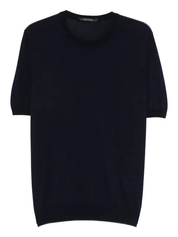 Tagliatore 100% Cotton Short-sleeved Ribbed Sweater - Blu