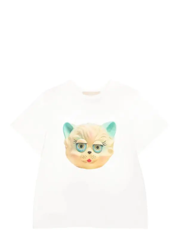 Valentino Garavani Round Neck Loose-fit T-shirt With Le Chat Print - Bianco