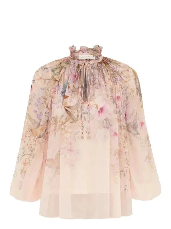 Zimmermann Tiered Neck Tie Blouse With Frill Collar And Cami - Multicolor
