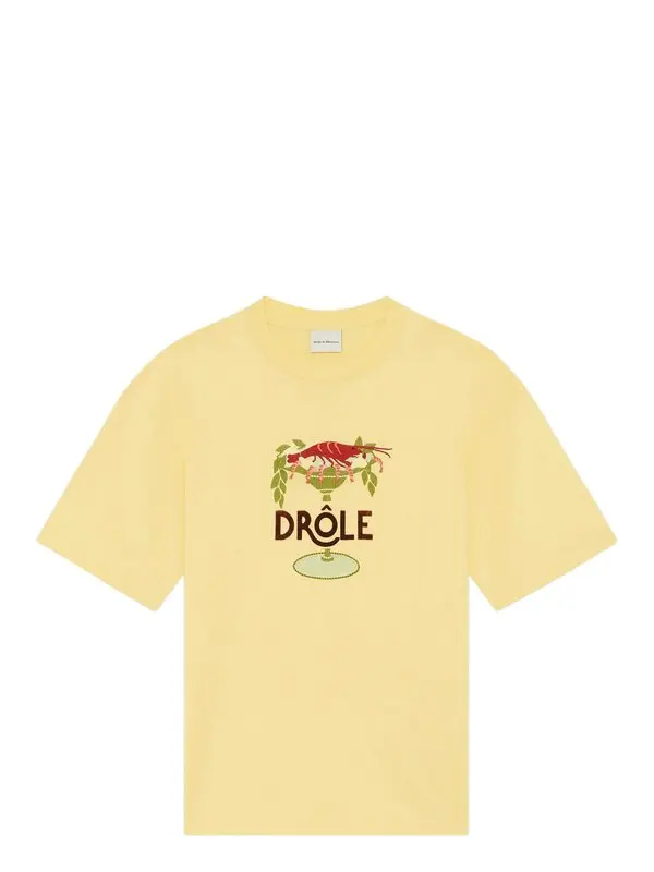 Drole De Monsieur Embroidered Lobster Cup T-shirt With Ribbed Crew Neck - Giallo
