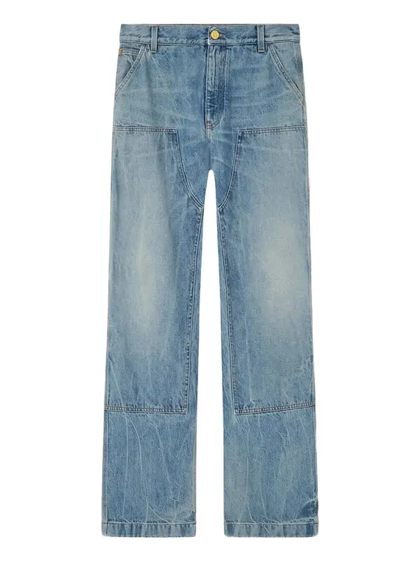 Versace Medusa Biggie Hardware Logo Patch Jeans - Blu