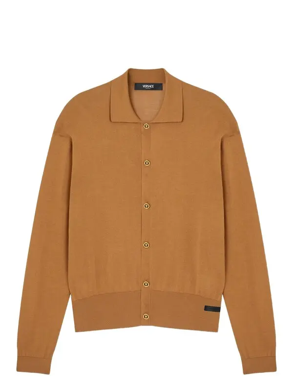 Versace Medusa Button Tailored Sweater With Pointed Collar - Marrone