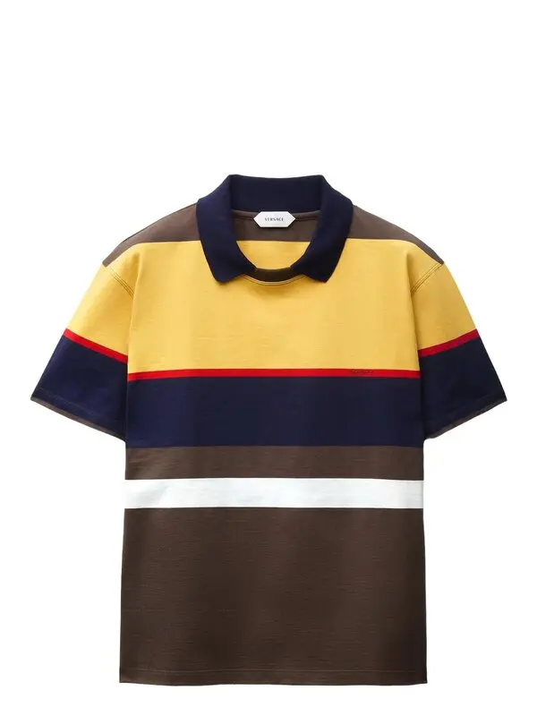 Versace Embroidered Logo Short-sleeve Polo With Ribbed Trim - Multicolor
