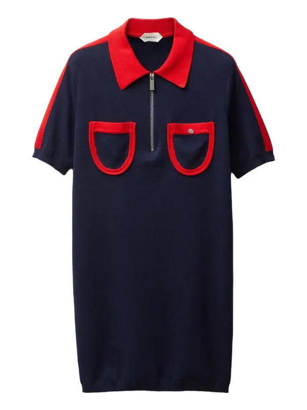 Versace Medusa Emblem Zip-front Short Sleeve Dress - Blu