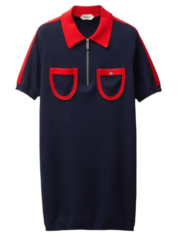 Versace Medusa Emblem Zip-front Short Sleeve Dress - Blu