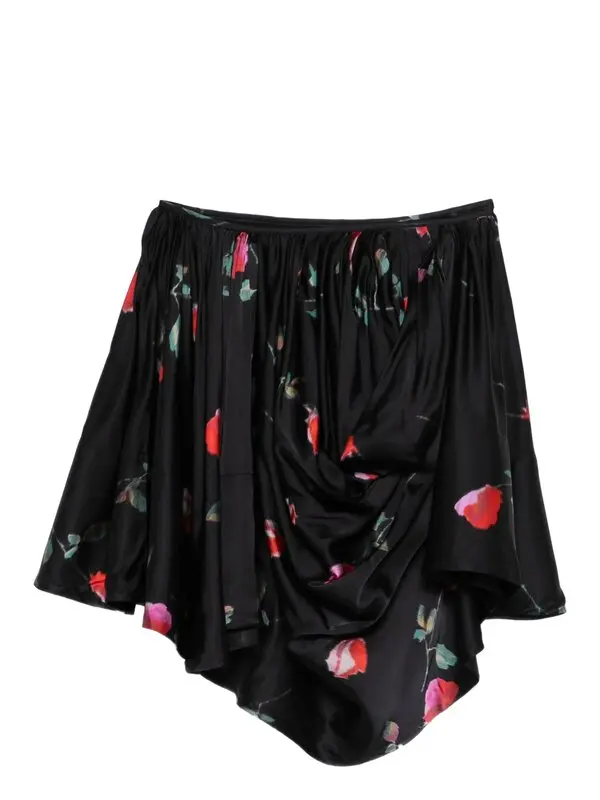 GANNI Printed Mini Skirt With Zip Closure - Nero