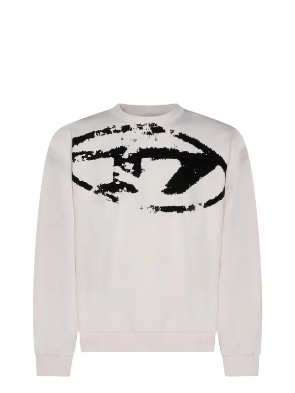 DIESEL® Relaxed Fit Crewneck Sweater With Flocked Logo - Bianco