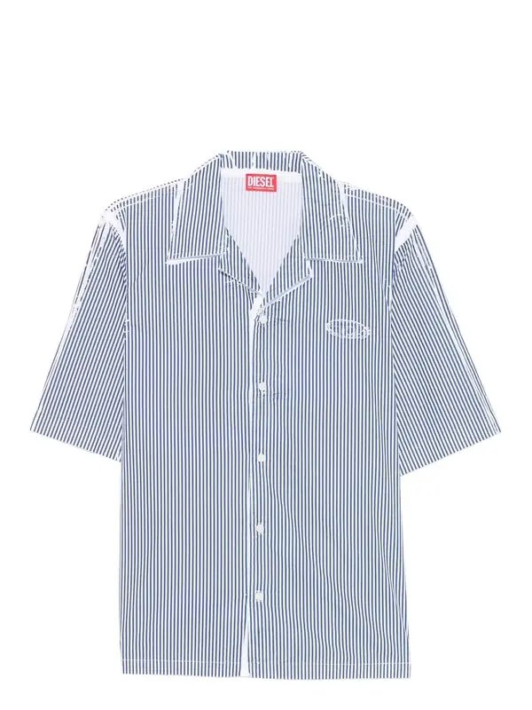 DIESEL® Spread Collar Short-sleeve Shirt With Embroidered Chest Logo - Blu