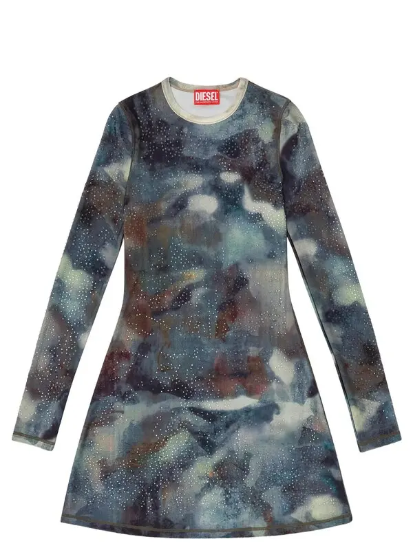 DIESEL® Crewneck Long Sleeve Dress With Contrast Cover Stitching And Back Metal Plaque - Verde