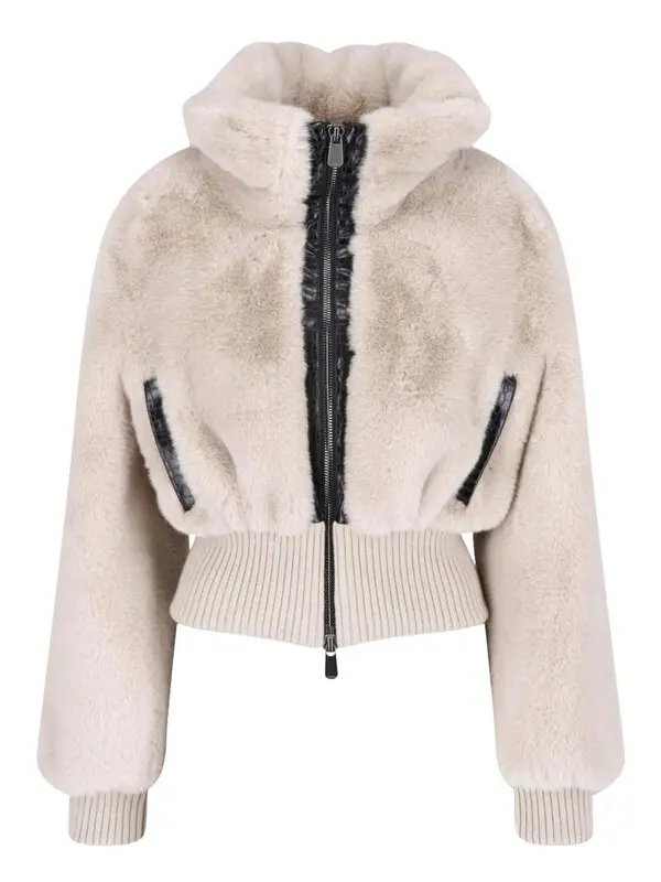 Pinko Cropped Zip-up Utility Jacket With Textured Finish - Beige