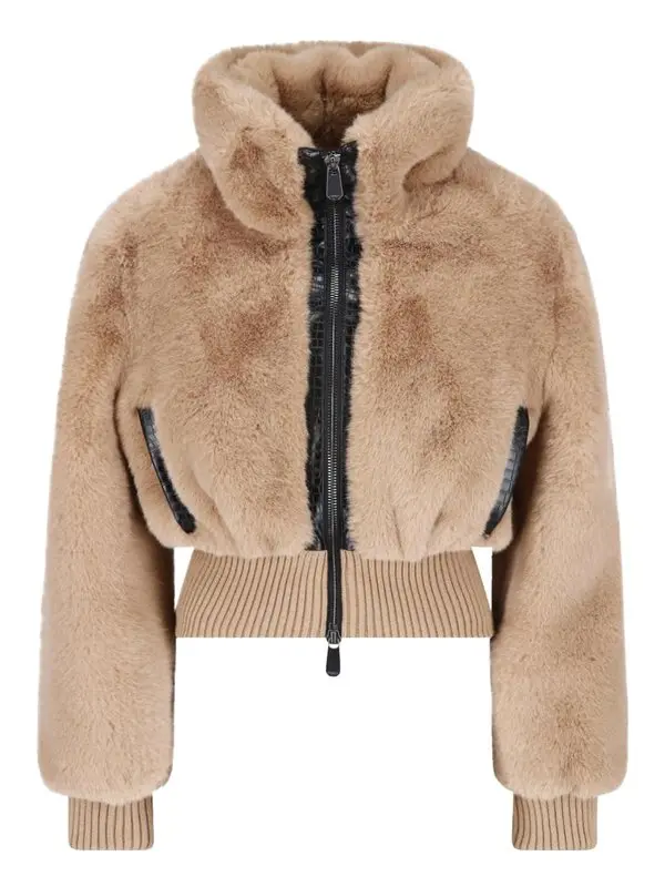 Pinko Faux Fur Cropped Hooded Jacket - Brown