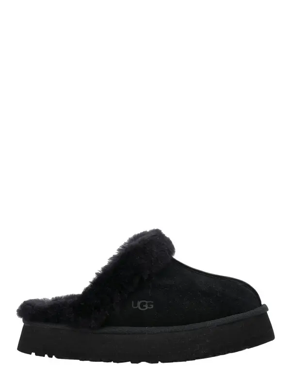 UGG Suede Platform Mini Sandals With Sheepskin Collar - Nero