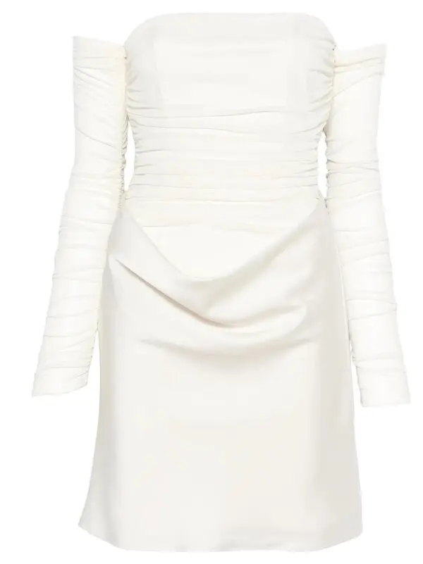 ROTATE BY BIRGER CHRISTENSEN Satin Mini Dress With Ruffle Detail - Bianco