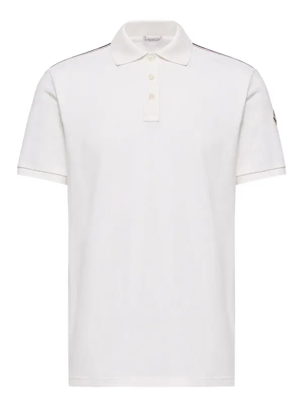 Moncler Cotton Polo Shirt With Tricolor Trim And Logo Patch - Bianco