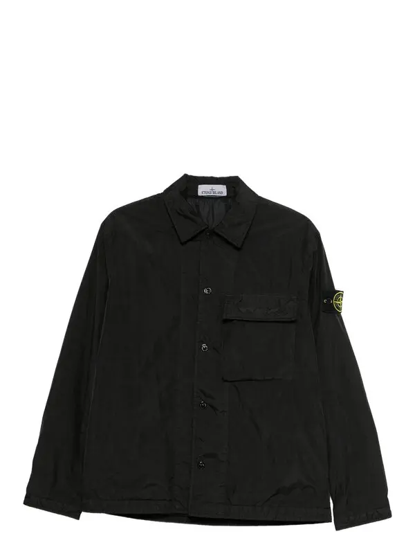 Stone Island Padded Nylon Overshirt With Button Closure, Chest Pocket & Adjustable Cuffs - Nero