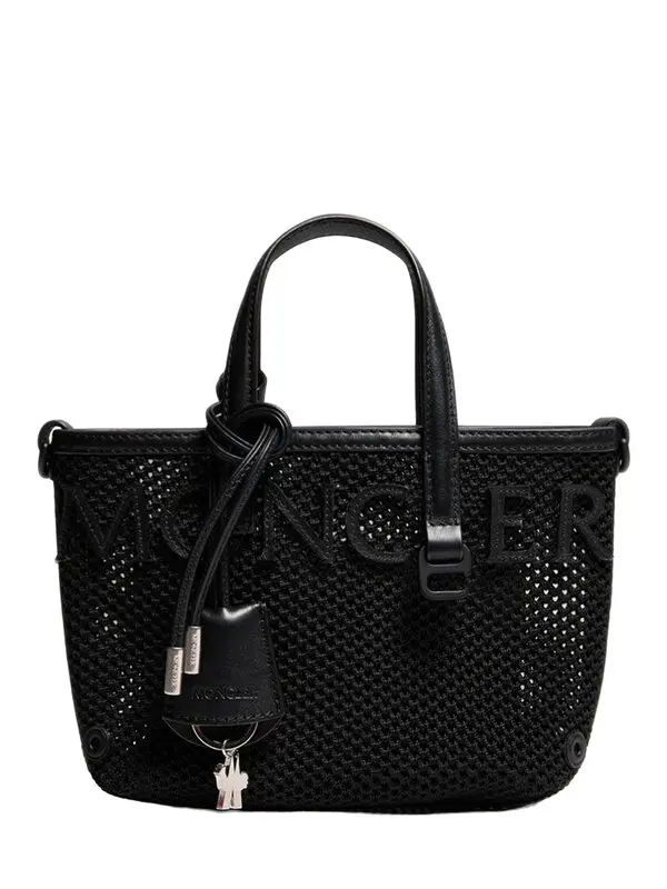Moncler Mini Mesh & Leather Handbag With Adjustable Strap - Black