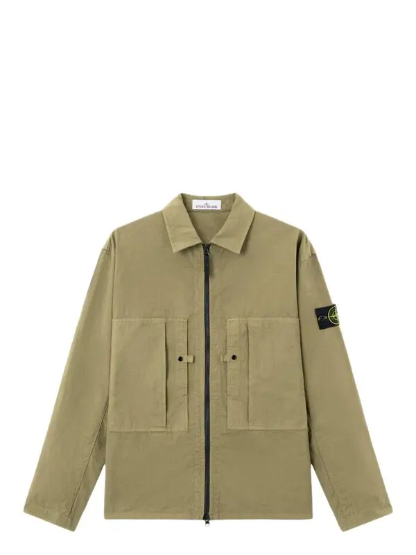 Stone Island Cotton Utility Jacket With Snap Patch Pockets And Two-way Zip - Verde