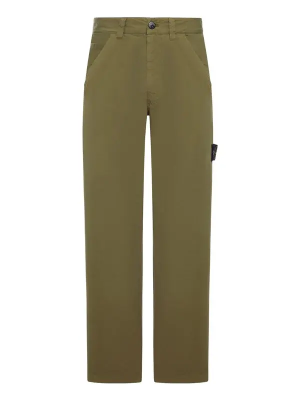 Stone Island Cotton Trousers With Zip Fly And Patch Pockets - Verde