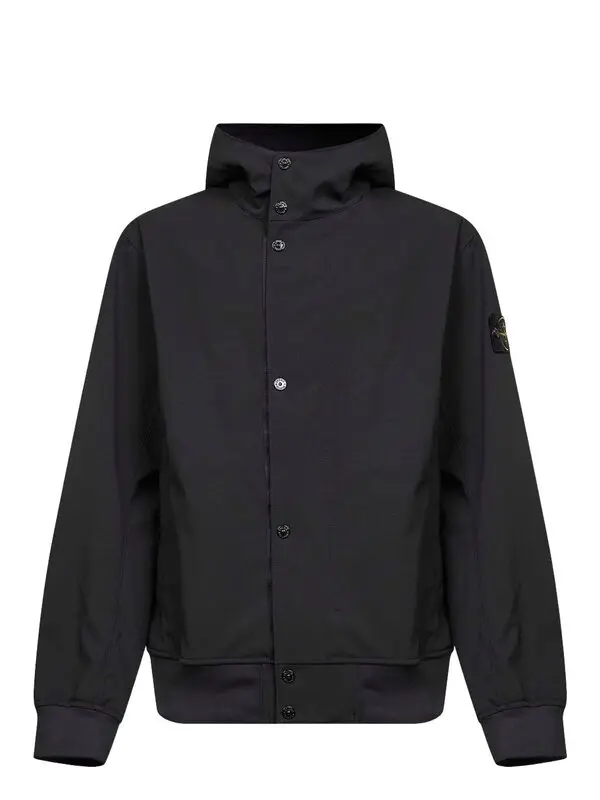 Stone Island Tech Hooded Jacket With Drawstring And Ribbed Trim - Nero
