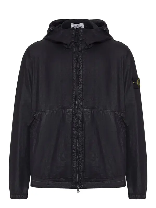 Stone Island Lined Hooded Jacket With Two-way Zip And Drawcord - Nero