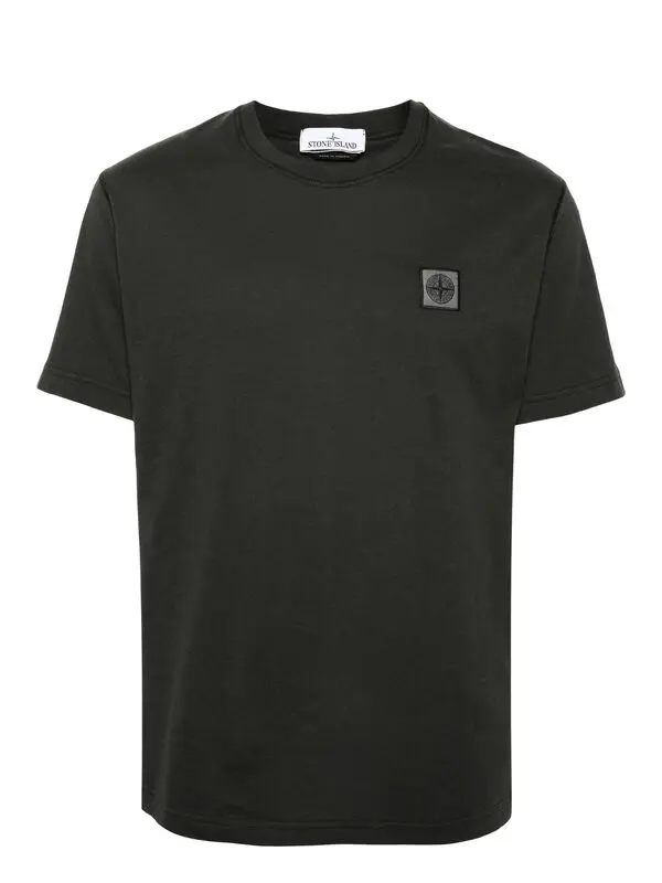 Stone Island Ribbed Crewneck T-shirt With Compass Logo Patch - Grigio