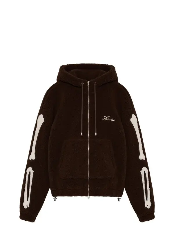 Amiri Bone Detail Zip-front Hooded Sweatshirt - Marrone