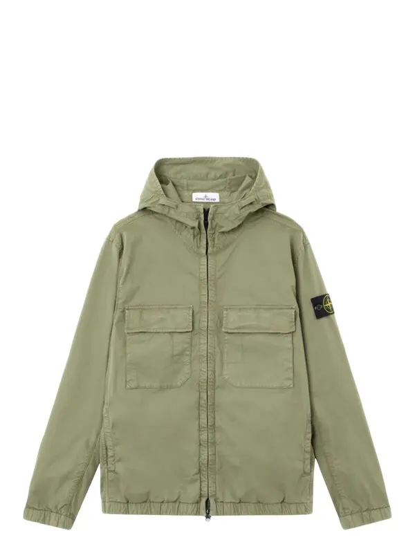 Stone Island Hooded Cotton Jacket With Dual Chest Pockets - Verde