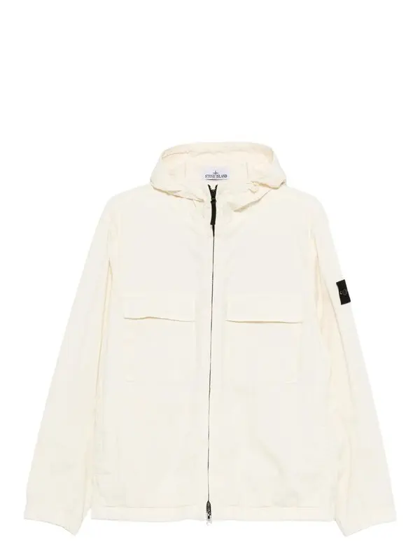 Stone Island Hooded Zip Jacket With Reinforced Contour - Bianco