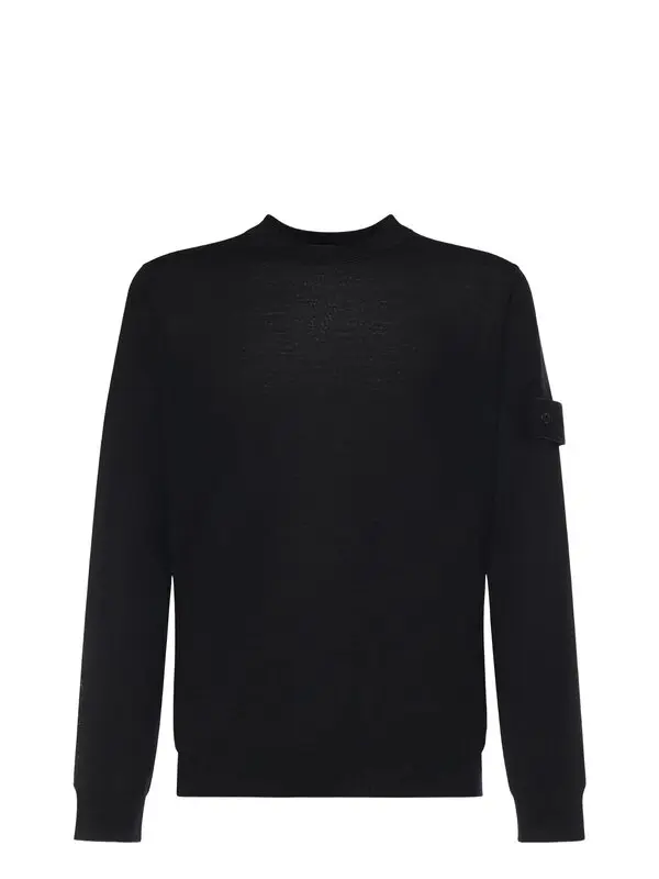 Stone Island Ribbed Crewneck Sweatshirt With Badge Detail - Nero